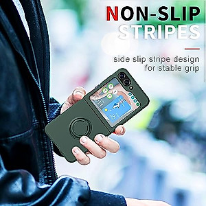 Hongxinyu for Samsung Galaxy Z Flip5 5G 2023 Case,Slim Liquid Silicone Couple Ring Kickstand Soft Anti-Scratch Microfiber Lining Protection Bumper Case for Galaxy Z Flip5 (Army Green)