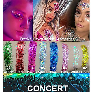 Go Ho Pink Face Body Glitter,Singer Concerts Pink Face Paint Glitter Makeup,Holographic Chunky Sequins Glitters for Eye Lip Hair Nails,Festival Glitter Rave Accessories,03 Pink Glitter 52g