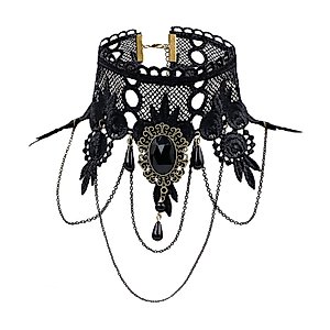 ETERNITY J. Elegant Vintage Princess Black Lace Gothic Statement Necklace Bracelet Victorian Lolita Choker Pendant Vampire Chain
