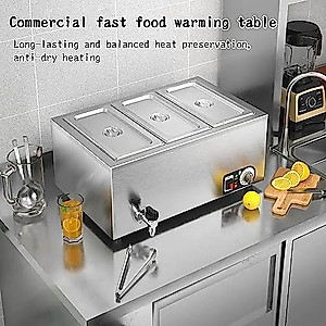 3-Pan Commercial Food Warmer, 1.5KW Electric Steam Table 4L*3, Professional Stainless Steel Buffet for Catering and Restaurants 60 * 38 * 25cm