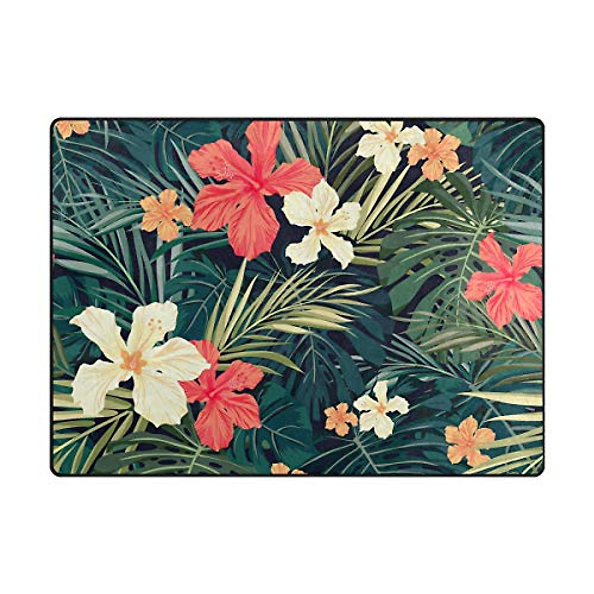 ALAZA Tropical Palm Tree Leaves Hibiscus Flowers Area Soft Non Slip Floor Mat Washable Carpet for Bedroom Living Room 1 Piece 4x5 Feet