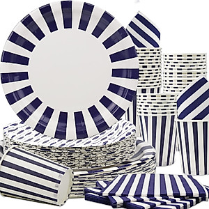 Navy Blue Striped Party Supplies, Blue and White Birthday Party Pack, Navy Blue Paper Plates and Napkins Set for Boys Baby Shower Birthday Graduation Summer Blue Party, Services 40