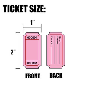 DNB 2000 Raffle Tickets - Single Roll 2000 Pcs per Roll 2 x 1 Inch Consecutively Numbered Blank Tickets for Entry/Events/Class Reward/Fundraiser/Prizes - Pink