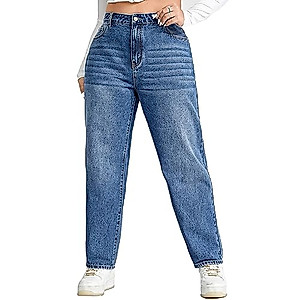 KISSPLUS Plus Size Tapered Jeans for Women High Waist Loose Women Jeans Curvy Stretchy Denim Pants for Women Inseam 30 Light Blue in White 4XL