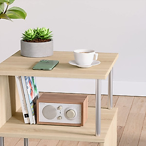 Bestier Night Stand, End Table S-Shaped Side Table with Storage Shelf, 3 Tier Sofa Table for Living Room, Bedside Tables for Bedroom, Small Tables for Small Spaces (Light Oak, 15.8 Inch)