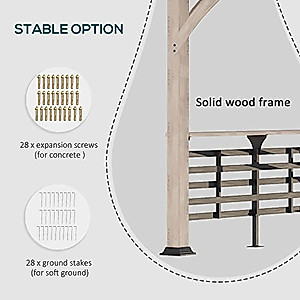 Outsunny 11' x 11' Hardtop Gazebo with Metal & Acrylic Combined Roof, Wood Frame, Permanent Pavilion Grill Gazebo with Bar Counters, Ceiling Hook, for Patio, Garden, Backyard, Deck, Lawn