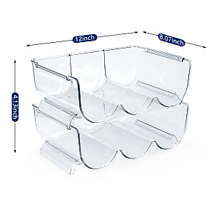 2 Packs Water Bottle Organizer Holders, Kitchen Pantry Refrigerator Organization and Storage Bins, Plastic Stackable Water Bottle Holders, Each Rack Holds 3 Containers (Clear)