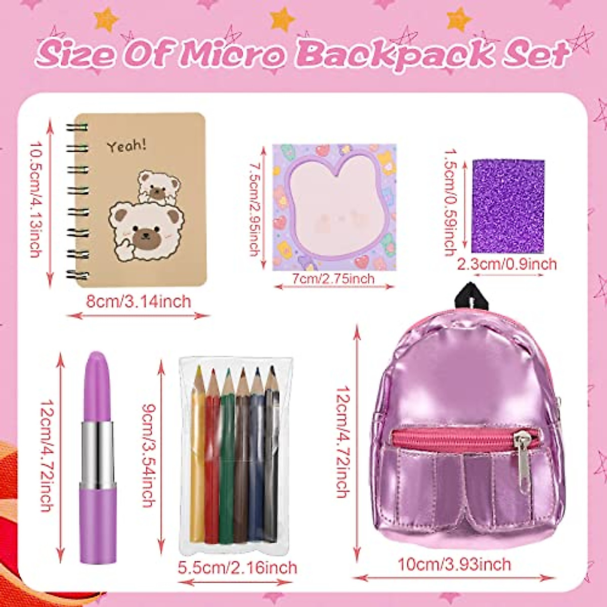 Mini Doll Backpack Mini Dolls School Bags Micro Backpack Mini Backpack DollToys with Mini Supplies Micropacks Mini Doll Accessories Toy Surprise with 10 Stationary Surprises Inside for Doll Play Sets