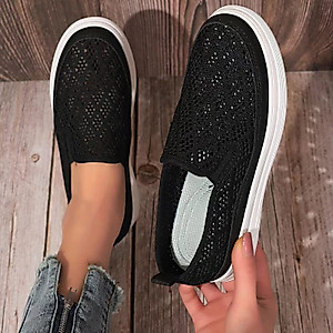 Sneakers for Women Fashion Sneakers Women's Canvas Shoes Sneaker Walking Shoes Ladies Fashion Solid Color Breathable Hollow Mesh Round Head Shallow Flat Black