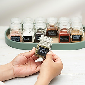 Oak & Steel 12 Pack 3.4oz Small Airtight Glass Spice Jars with Lids & Clip Top, 24 Labels & Chalk Pen - Square Bottles, Herb Jars, Mason Jars, Seasoning Containers