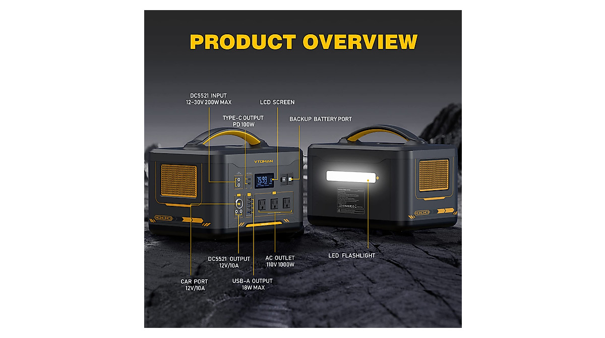 VTOMAN Jump 1000 Solar Generator with 220W Panels Included, 1000W ...