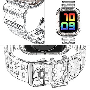 DABAOZA Compatible for Clear Apple Watch Band 45mm 44mm 42mm with Case, Women Girl Glitter Bling Crystal Strap and Bumper for iWatch Band SE Series 8/7/6/5/4/3/2/1(Glitter Clear, 45mm/44mm/42mm)