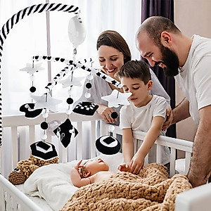 Baby Mobile for Crib Black and White High Contrast Baby Toys, Give Visual Stimulation Detachable Hanging Toys Nursery Mobile for Bassinet Boys & Girls