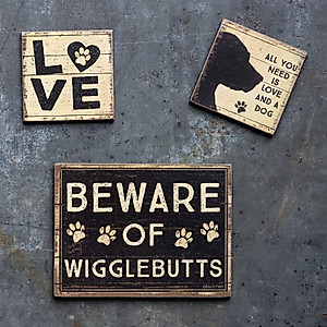 Primitives by Kathy Distressed Black and White Magnet Set, Set of 3, and A Dog