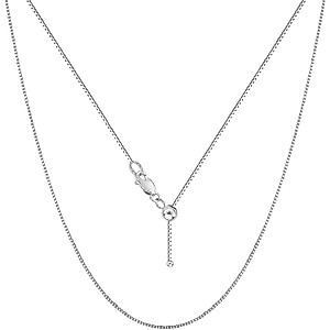 Savlano 925 Sterling Silver Solid 0.8mm Box Adjustable Bolo 14-24 Inch Chain Necklace For Women - Made in Italy Comes With a Gift Box (White)