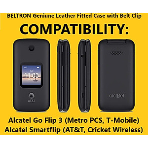 Fitted Leather Case for Alcatel Smartflip/Alcatel Go Flip 3, Features: Rotating Belt Clip, Screen & Keypad Protection, Secure Fit - Smartflip (AT&T Cricket Wireless), Go Flip 3 (Metro PCS T-Mobile)