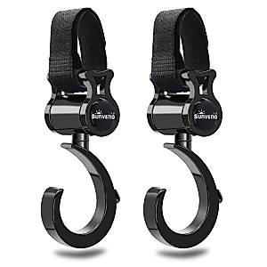 SUNVENO Baby Stroller Hooks for Mom Purse Shopping Grocery Bag and Accessory - (2 Pack)