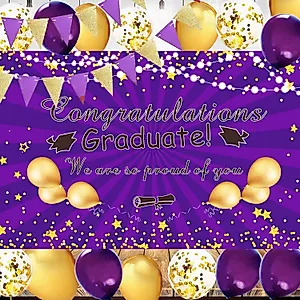Purple Gold Graduation Party Supplies NYU Purple Gold Graduation Party Decorations 2023/Graduation Backdrop Purple Gold Grad Balloons/Photography Background for Class of 2023 Graduation