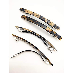 4 Pack 4 Inches Elegant Automatic Hair Clip Long and Thin Handmade Celluloid Onyx Hair Clip Barrette Ponytail Holders for Women Girls