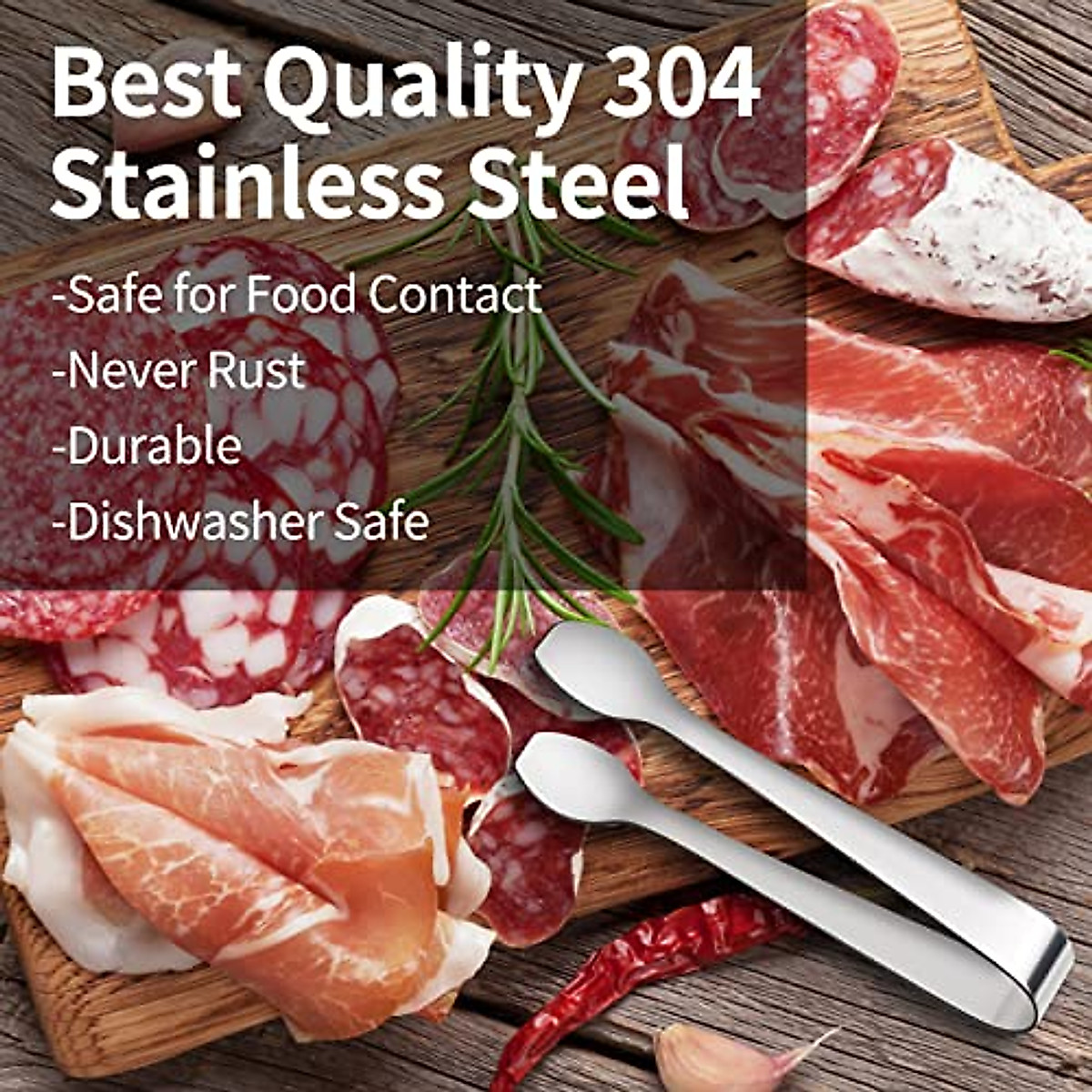 SOLEADER Mini Serving Tongs, Small Serving Utensils for Catering, Kitchen Tongs, Food-Grade Premium 304 Stainless Steel Tongs, Heavy Duty (4.5" Appetizer Tongs)