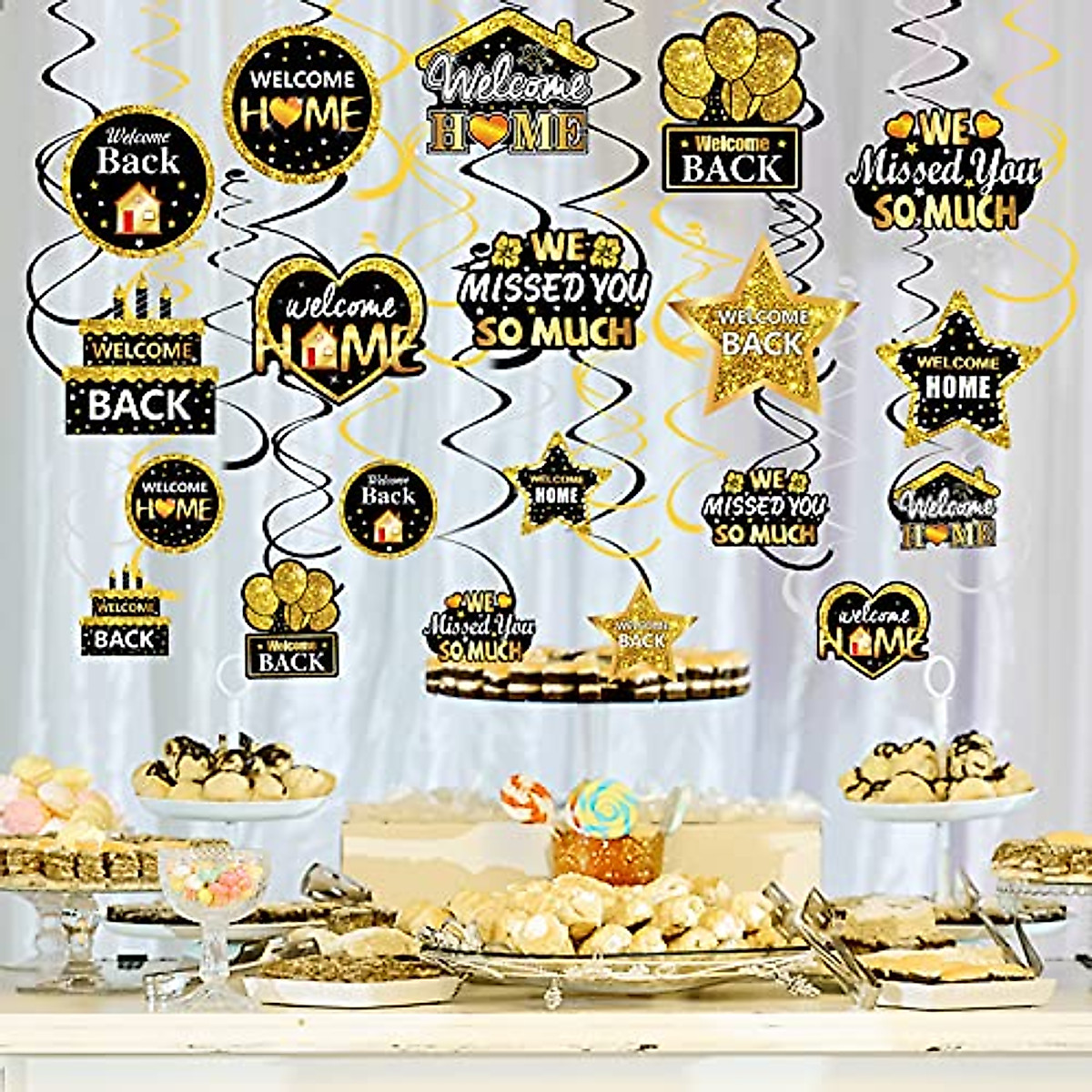 30Pcs Welcome Home Decorations We Missed you Hanging Swirls Decor, Welcome Back Home Hanging Ceiling Party Supplies, Homecoming Return Party Backdrop Sign