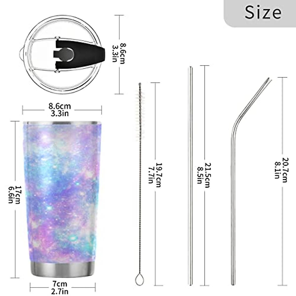 ALAZA Rainbow Galaxy Star Tie Dye Print Water Bottle Tumbler with Lid and Straws 20 Oz Stainless Steel Vacuum Insulated Coffee Travel Mug Cup