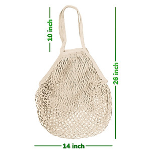 5 pack Cotton String Shopping Bags Reusable Washable Grocery Mesh Bags Organizer for Grocery Shopping Produce Net Bags with Longhandle for Fruit Vegetable Storage