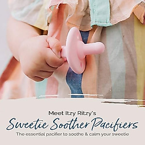 Itzy Ritzy Silicone Pacifiers for Newborn - Sweetie Soother Pacifiers Feature Collapsible Handle & Two Air Holes for Added Safety; for Ages Newborn and Up, Set of 2 in Light Pink & Dark Pink