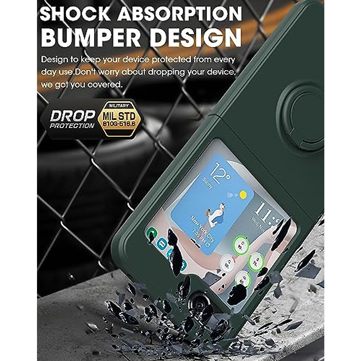 Hongxinyu for Samsung Galaxy Z Flip5 5G 2023 Case,Slim Liquid Silicone Couple Ring Kickstand Soft Anti-Scratch Microfiber Lining Protection Bumper Case for Galaxy Z Flip5 (Army Green)