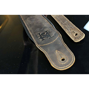 Iconic Leathers 3.25&quot; Wide Lightly Distressed Dark Brown Dual Padded Leather Guitar and Bass Strap IL-5DBrn