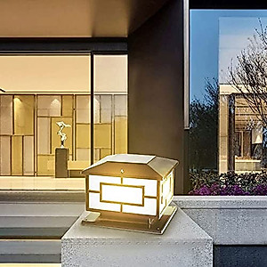 CZLZY Solar Outdoor Pillar Light Bronze Square Waterproof IP65 Column Lamp Exterior Rainproof Aluminum Acrylic Lampshade Post Lanterns Villa Garden Park Balcony Gate Street Lighting