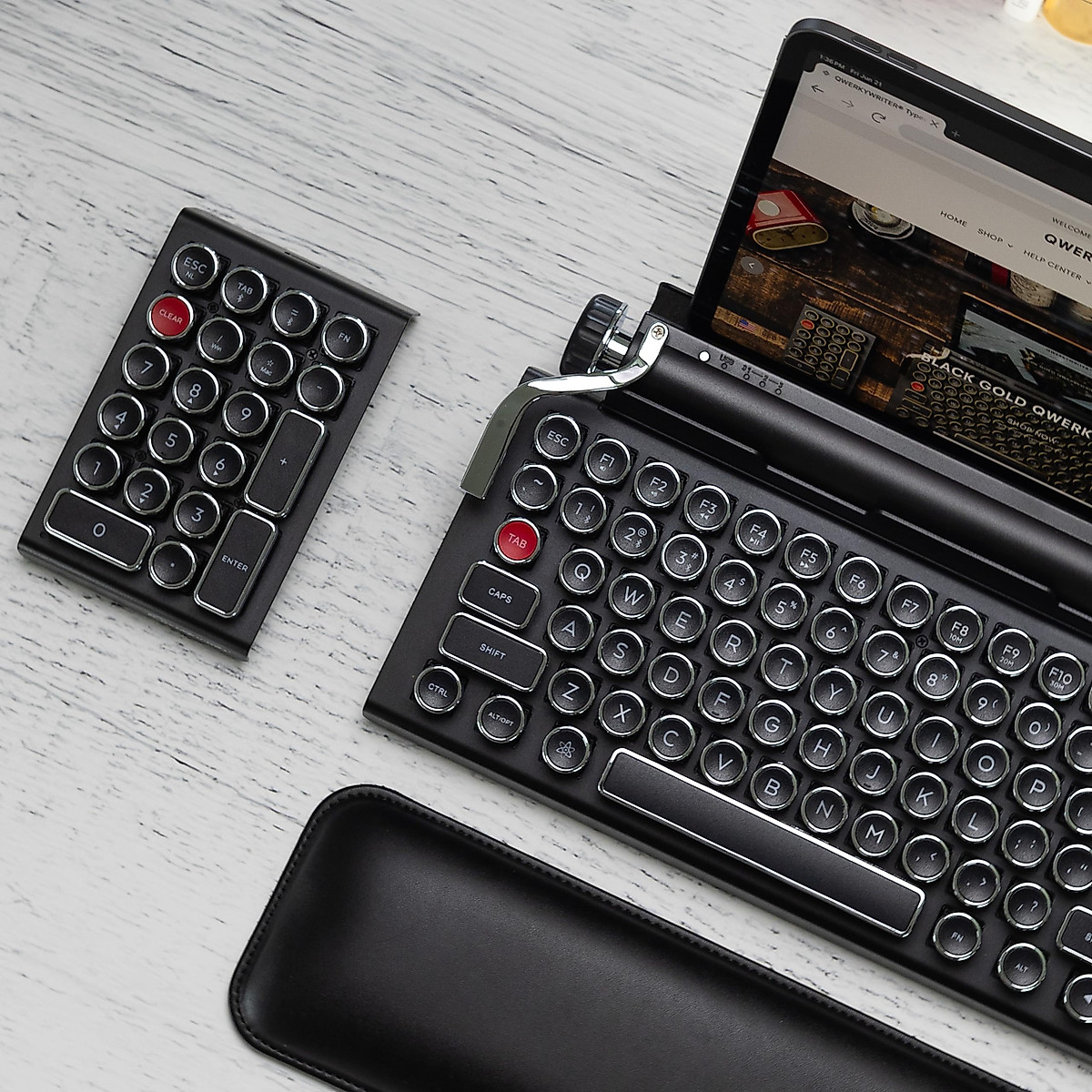 QWERKYTOYS Qwerkywriter Typewriter Inspired Retro Mechanical Wired & Wireless Keyboard with Tablet Stand