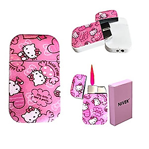 NIVEK Kulomi Lighter Kitty KT Torch Lighter Pink Flame Pocket Refillable Kawaii Cute Windproof Flame (Cat, Rabbit, Melody, Duffy) (A2-Pink Kitty)