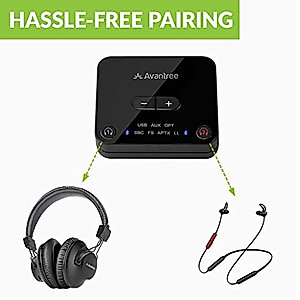 Avantree D4169 Dual Wireless Headphones & Earbuds Set for TV Watching with Bluetooth Transmitter, Personalized Volume Control, Plug-n-Play, No Audio Delay