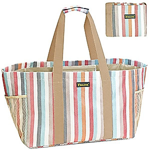 BALEINE Soft 9 Gallon Extra Large Utility Tote, Foldable Reusable Storage Bag (Color Stripe)