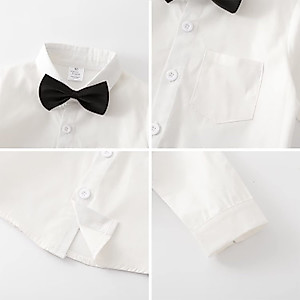 Baby Boys Long Sleeve Dress Shirt with Bowtie + Suspender Pants + Vest Gentleman Outfit for Infant Black 18-24M