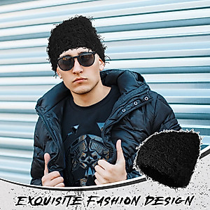 Chuarry Distressed Knitted Beanie Fuzzy Winter Hats Thick Warm Beanies Snow Hats Skull for Women Men Outdoor Ski Knit Cap(Adult,Black)