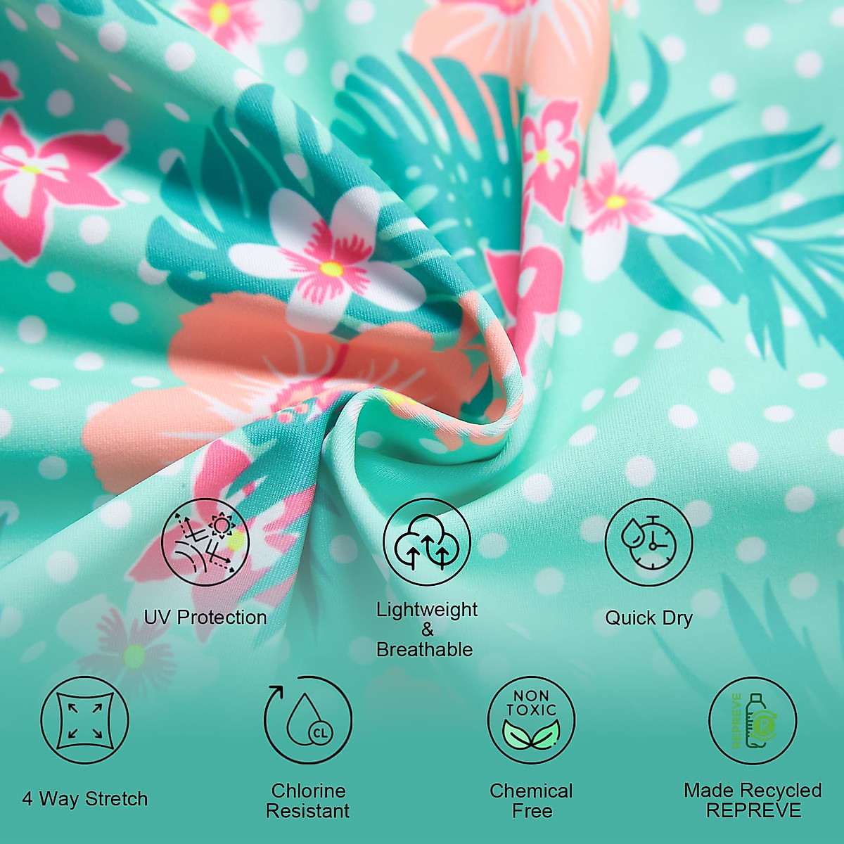 BONVERANO Baby Toddler Girls One Piece Swimsuit UPF 50+ Sun Protection Long Sleeve Zipper (Green, 3-6 Months)