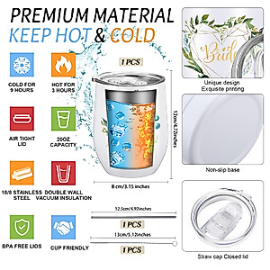 3 Pieces Bride Gifts 12oz Bride Tumbler Cup Stainless Steel Drink Cup with Straw Brush Bride Makeup Cosmetic Bag and Tote Bag for Wedding Bachelorette Bridal Shower Engagement Party Favors