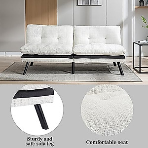 Futon Sofa Bed,Modern Convertible Sofa Bed,Folding Loveseat Sleeper Sofa,Breathable Futon Couch Bed with Adjustable Backrest&Metal Legs for Compact Small Spaces, Apartment,Dorm,Office (Creamy White)