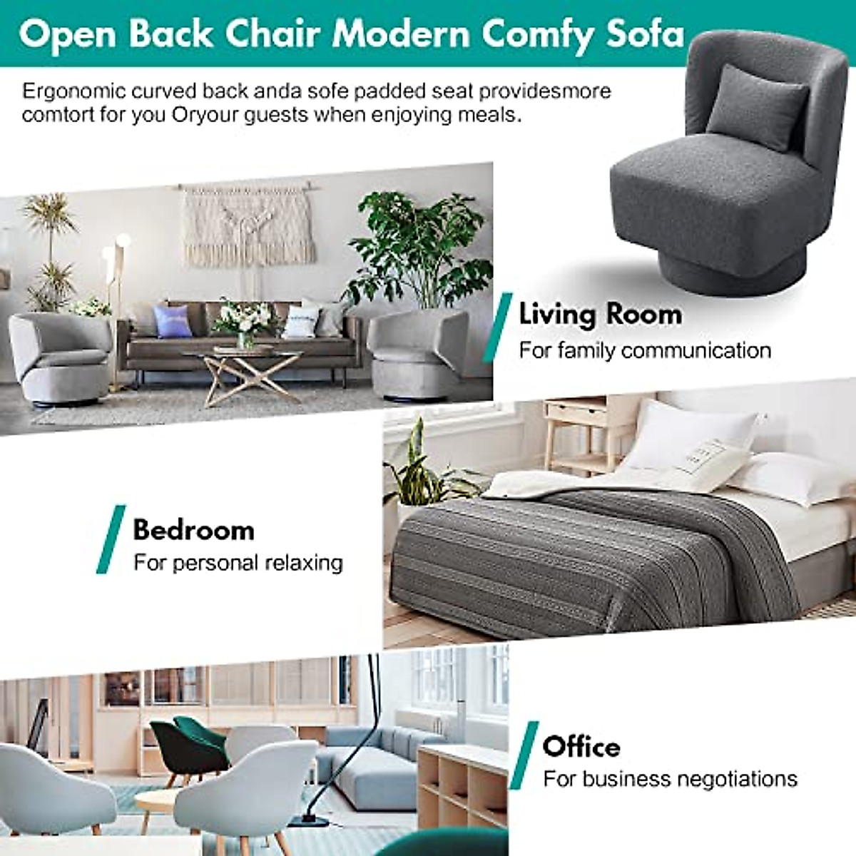 Dxacvkc Swivel Barrel Chair of 2 Comfy Round Accent Sofa Chair for Living Room, 360 Degree Swivel Club Chair with Pillow for Bedroom, Living Room, Office, Gray