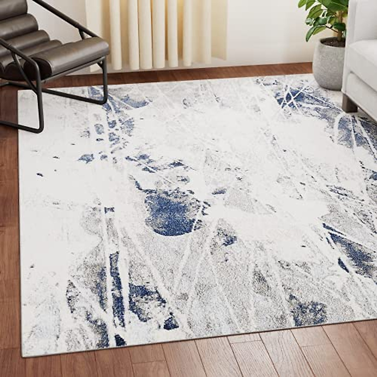 Edenbrook Area Rugs for Living Room - Navy and Cream Distressed Area Rug -Low Pile for High Traffic Areas, 5x8