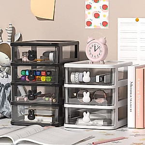 Nipogear Cartoon,Desktop Storage Box,Transparent Small Drawer Storage Box,Plastic Mini Storage Box,Stationery Storage Box (Pink-4)