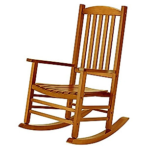Hupmad Wooden Rocking Chair Rocker Outdoor Oversized Porch Rocker Chair,Patio Wooden Rocker with High Back and Armrest,All Weather Rocker Slatted for Backyard,Garden,400 lbs Support,Natural