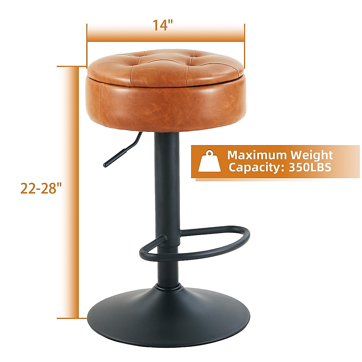 RUCUKEN Storage Bar Stools Adjustable Bar Stool Chair Swivel Bar Stools Modern Bar Stools Round Bar Stools