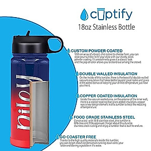 Personalized Children Water Bottle with Lid and Protective Silicone Boot Custom Navy Blue Coral Ombre 18 oz Modern Insulated Stainless Steel for Boys and Girls