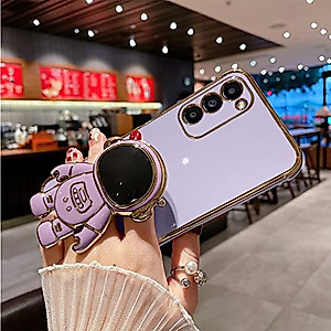AIGOMARA 6D Plating Astronaut Hidden Stand Case Cover for Samsung Galaxy S23 Plus 5G Women Astronaut Folding Bracket Kickstand iPhone Case with Camera Protector Soft TPU Shockproof Bumper - Purple