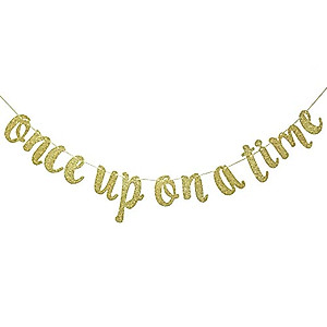 Once Upon A Time Gold Gliter Banner, Fun Engagement, Bachelorette, Birthday, Wedding Bridal Shower Party Decorations (Gold)