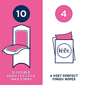 Veet Pure Cold Wax Strips, Legs & Body, Sensitive Skin, 20 Strips, 2 Finish Wipes, Hair Removal, Removes Hair From Root, 28 Days Smoothness, Hypoallergenic Formula (Packaging may vary)