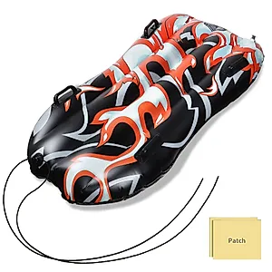 Snow Tube Sled with Towing Rope, 54" Heavy-duty Inflatable Snow Tube for Young and Adults, Hard Wearing and Freeze Proof Snow Tube for Family Outdoor Play Activities(Orange)